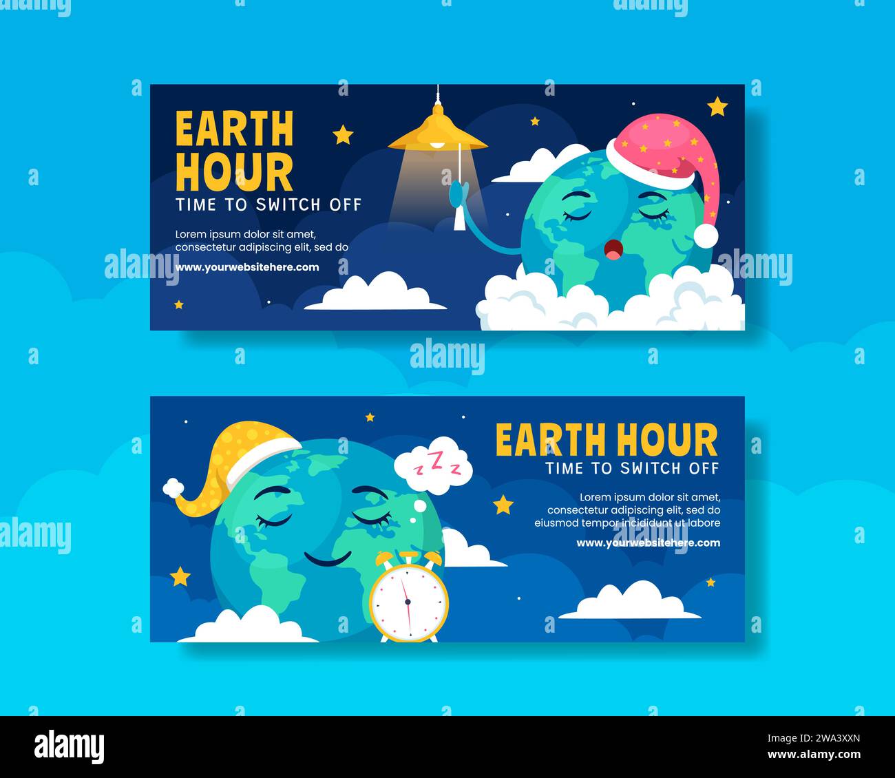 Earth Hour Day Horizontal Banner Flat Cartoon Hand Drawn Templates ...