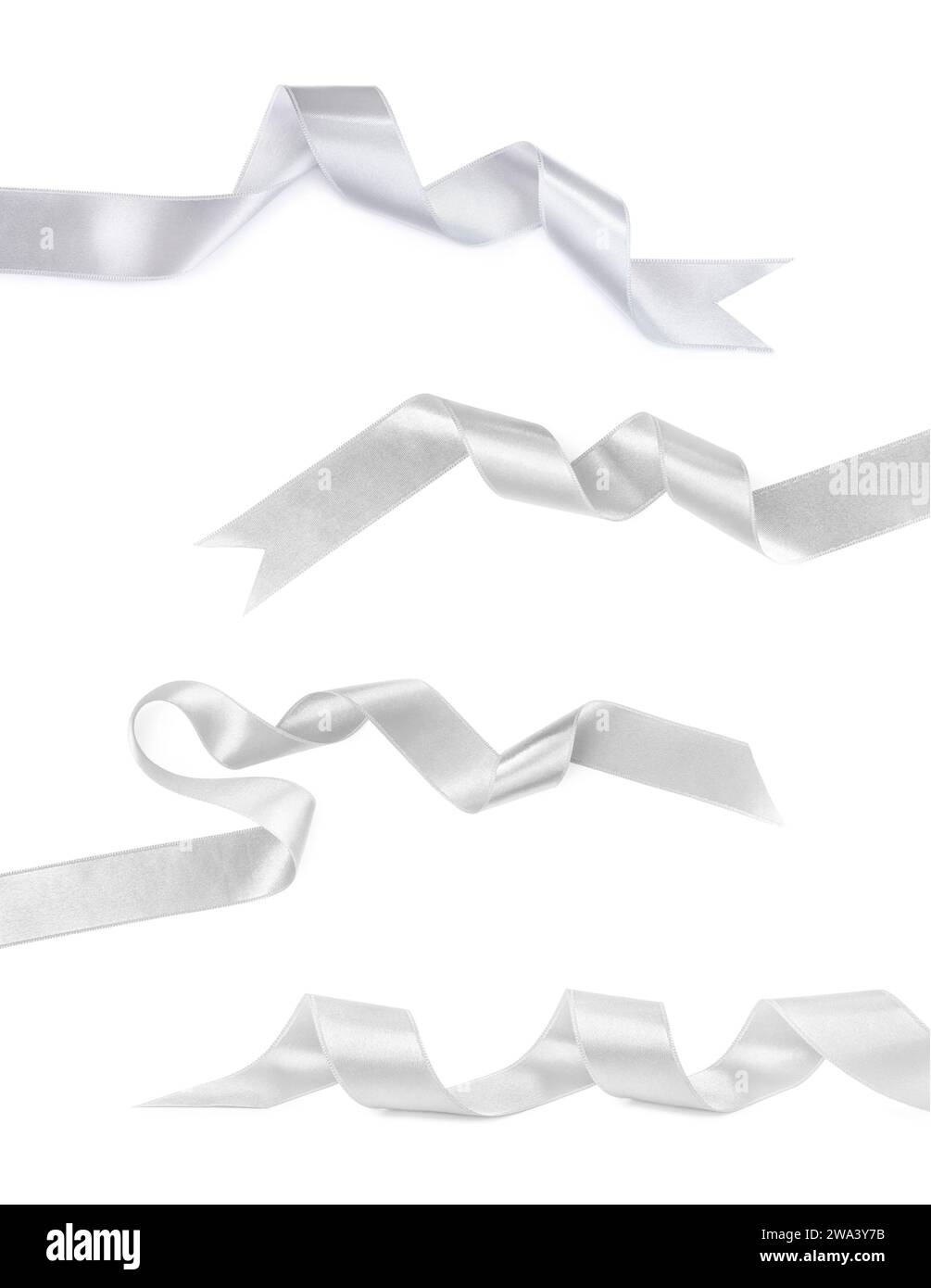 White satin ribbons isolated on white, set Stock Photo - Alamy
