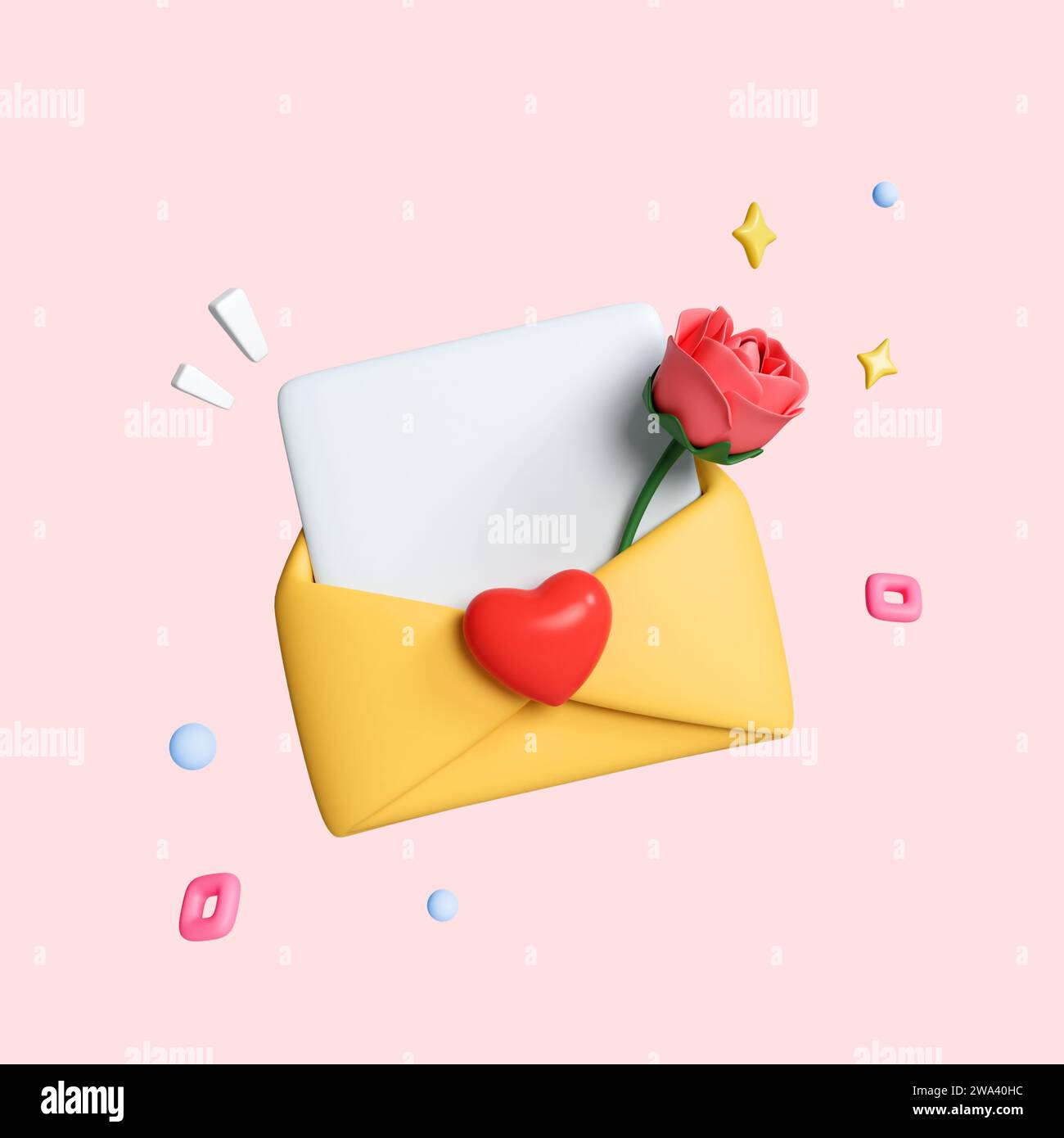 3d icon open envelope love letter, mail letter with red heart ...