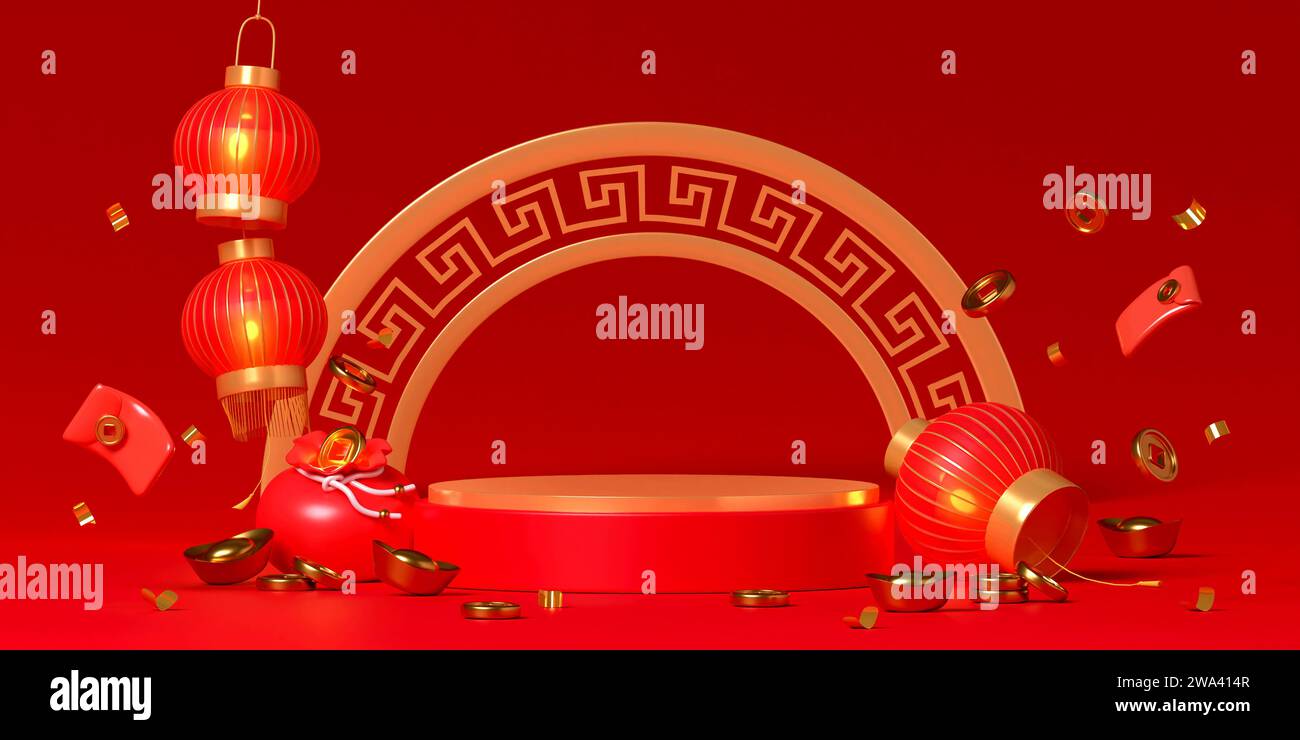 Red podium chinese new year concept. product stand podium background ...