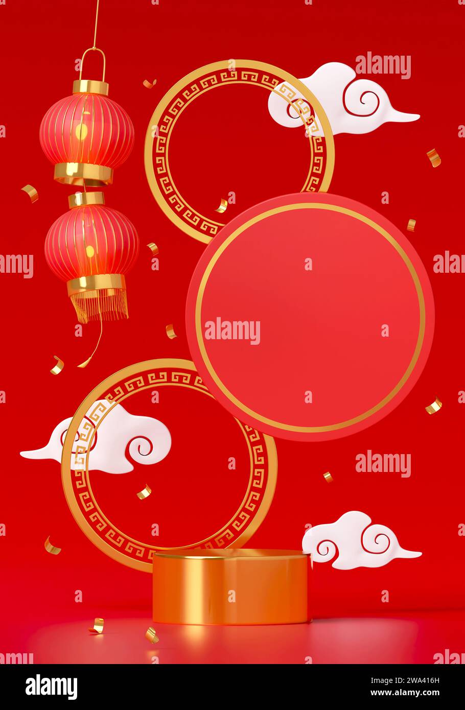 Red podium chinese new year concept. product stand podium background ...