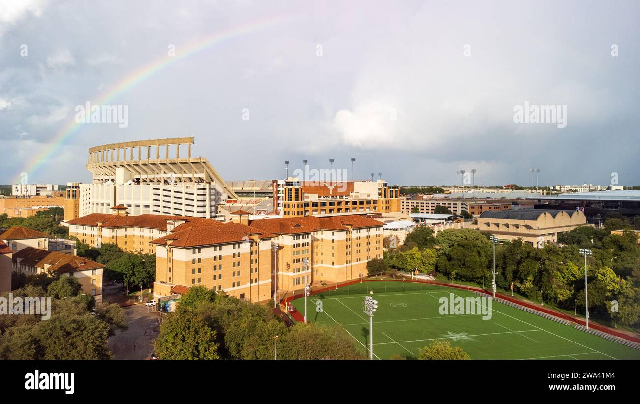 Austin, TX - October 27, 2023: Rainbow over Darrell K Royal Texas ...