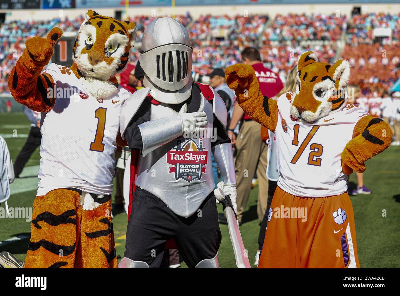Jacksonville, FL, USA. 29th Dec, 2023. The Clemson mascots pose with ...