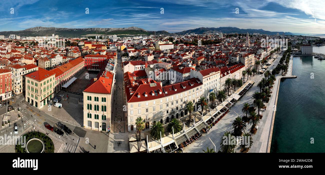 Aerial view of old city centre of Split, Croatia, centered on Marmont ...