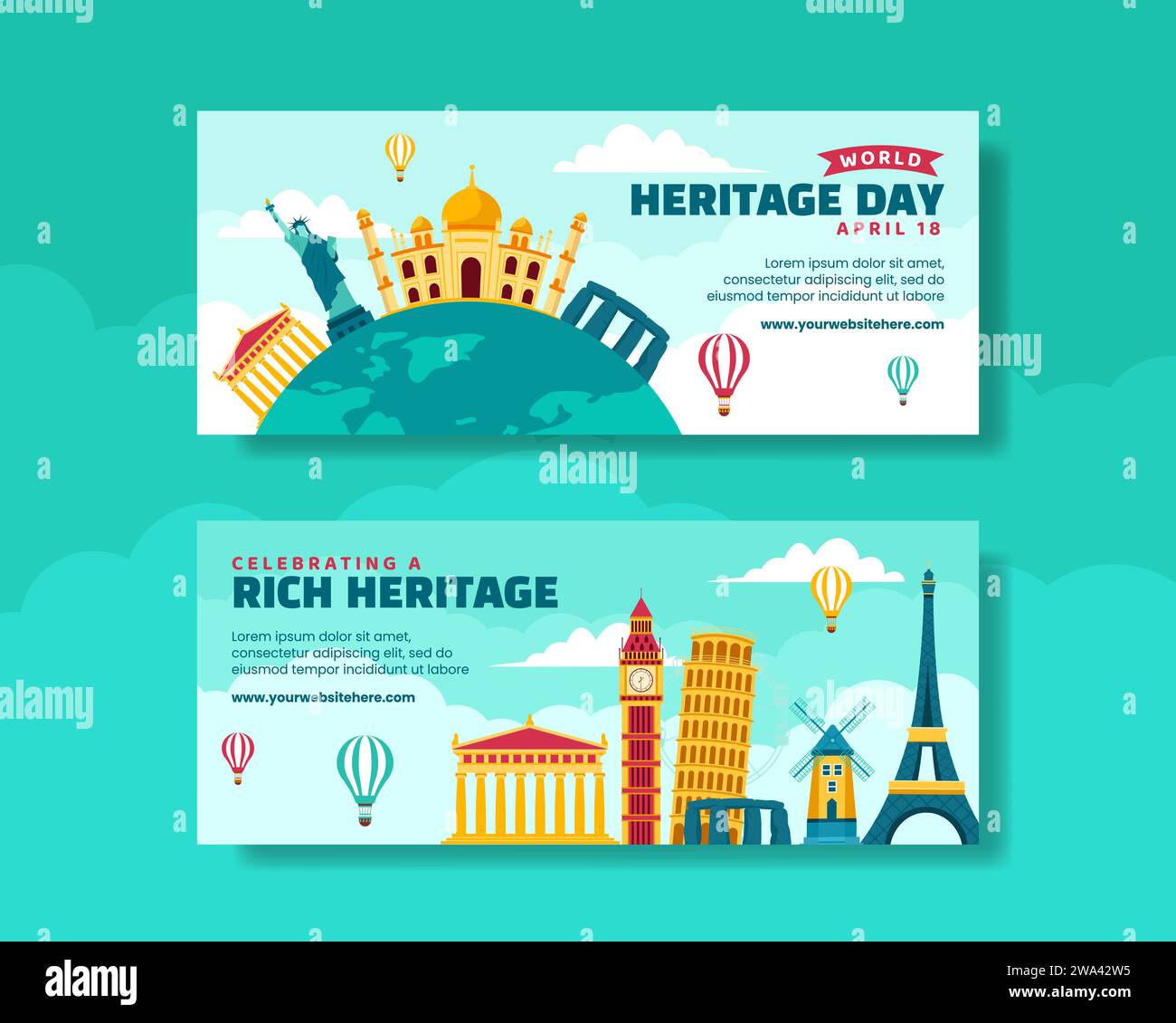 Heritage Day Horizontal Banner Flat Cartoon Hand Drawn Templates