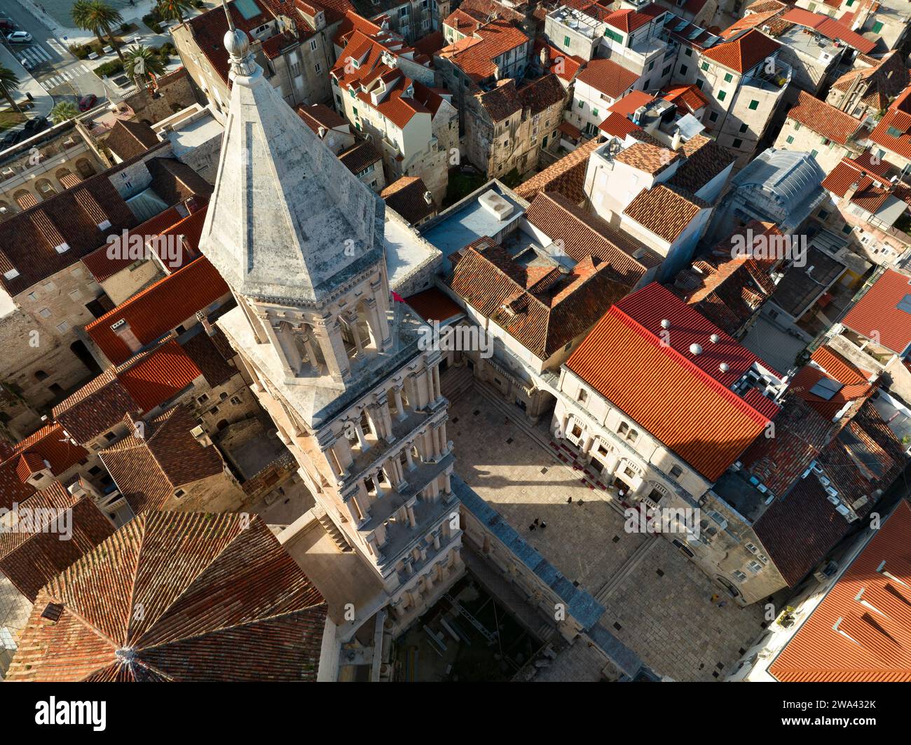 Aerial view of centre of Split, Croatia, with Saint Domnius Catedral ...