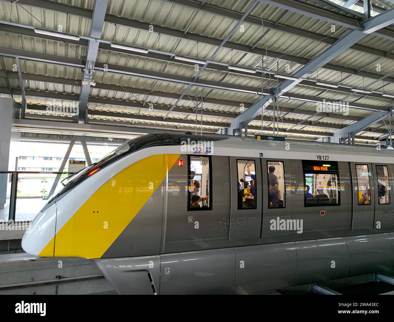 BANGKOK, THAILAND-JUNE 9, 2023: MRT yellow line elevated monorail of ...