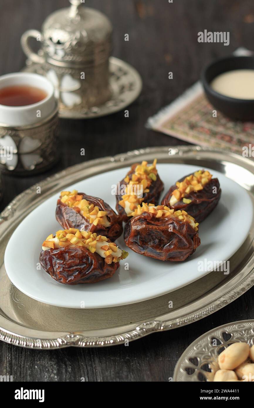 Stuffed Dates with Pistachio and Butter Cream, served with Turkish Tea ...
