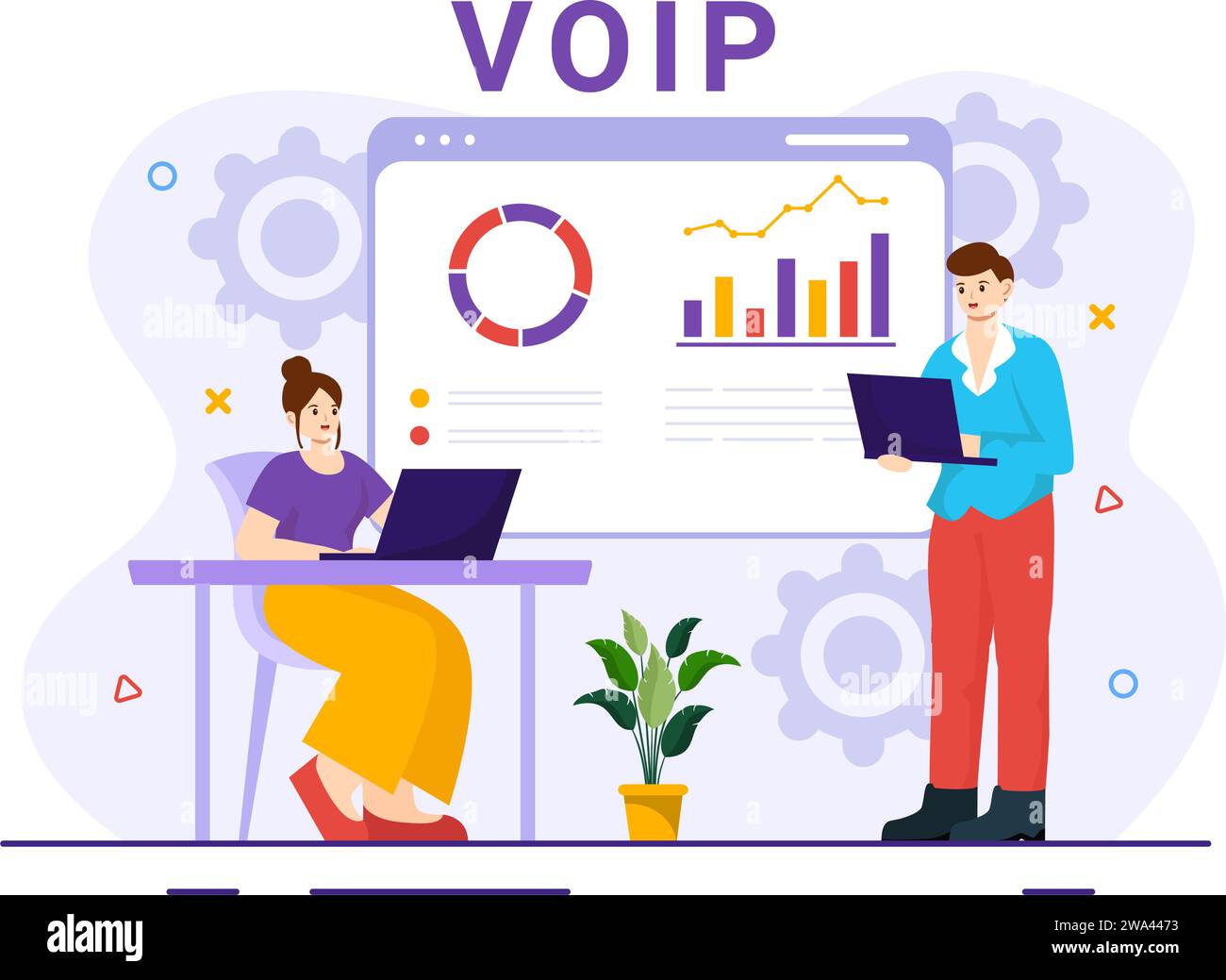 VOIP or Voice Over Internet Protocol Vector Illustration with Telephony ...