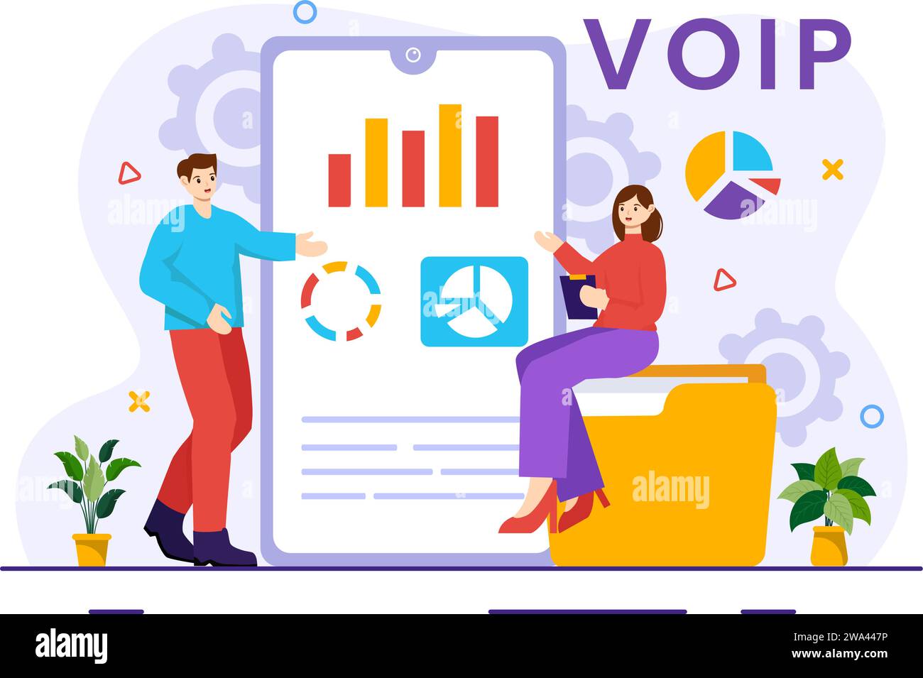 VOIP or Voice Over Internet Protocol Vector Illustration with Telephony ...
