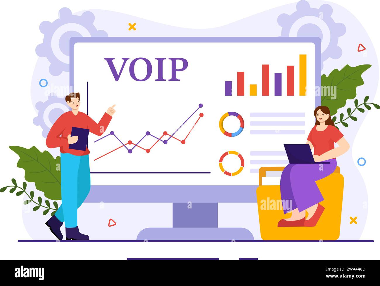 VOIP or Voice Over Internet Protocol Vector Illustration with Telephony ...