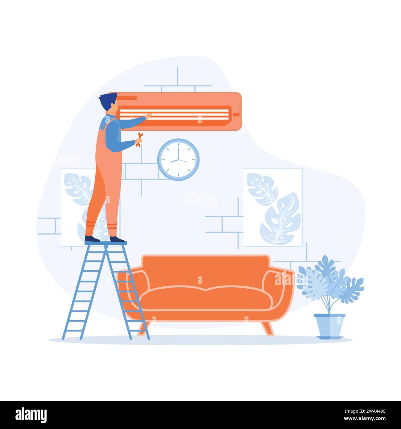 Air Conditioner Repair or Installation Illustration with Unit Breakdown ...