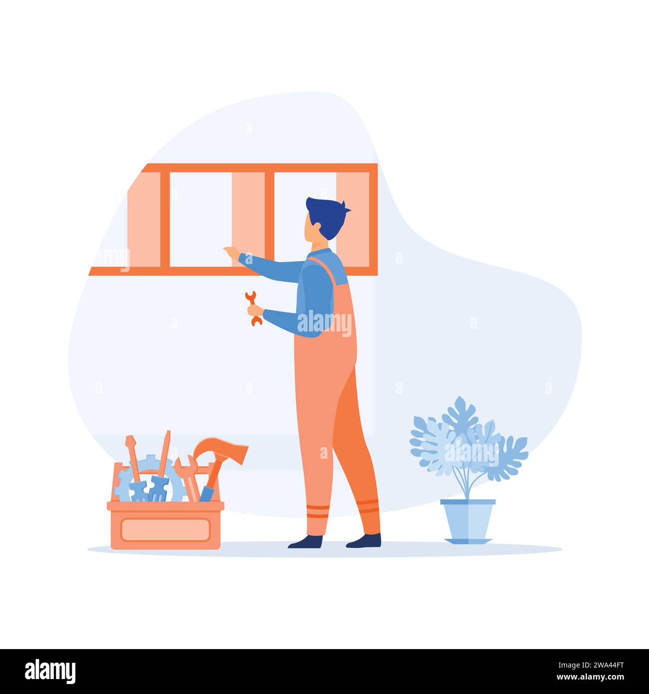 Home renovation flat set with contractor workers doing indoor ...