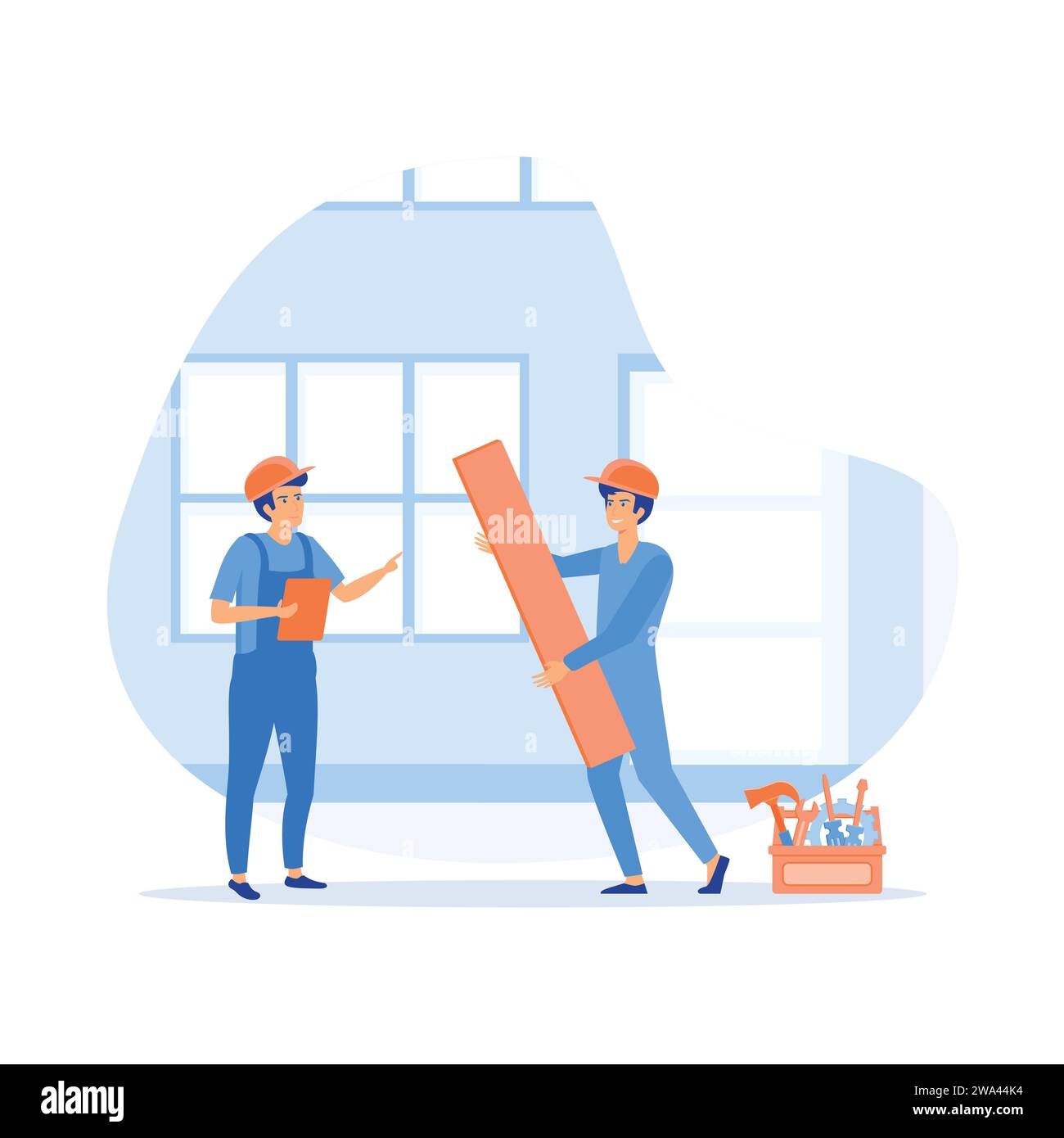 Home renovation flat set with contractor workers doing indoor ...