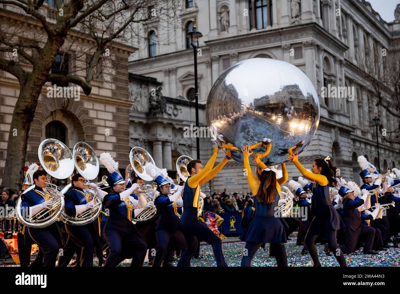 London, UK. 01st Jan, 2024. Performers seen performing during the London New Year's Day parade ...