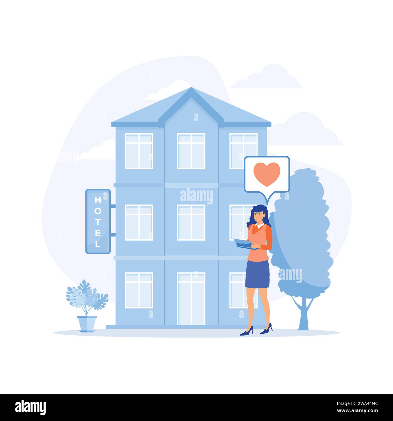 Housekeeper in uniform making bed in room, cleaning lady, room service ...