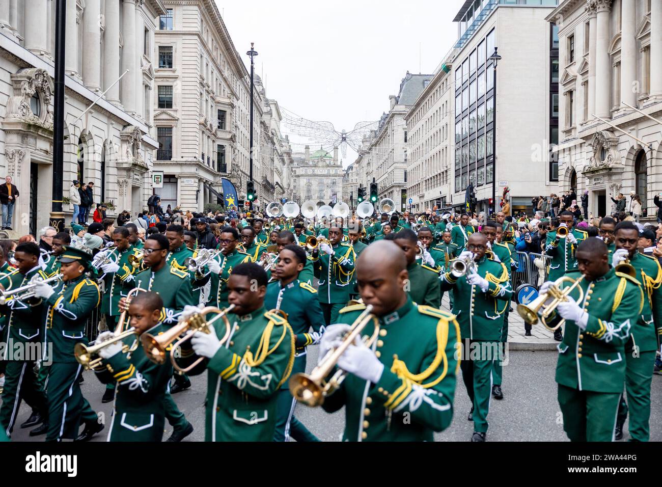 London, UK. 01st Jan, 2024. Performers seen performing during the London New Year's Day parade ...