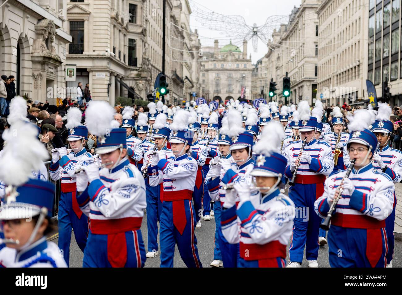 London, UK. 01st Jan, 2024. Performers seen performing during the London New Year's Day parade ...