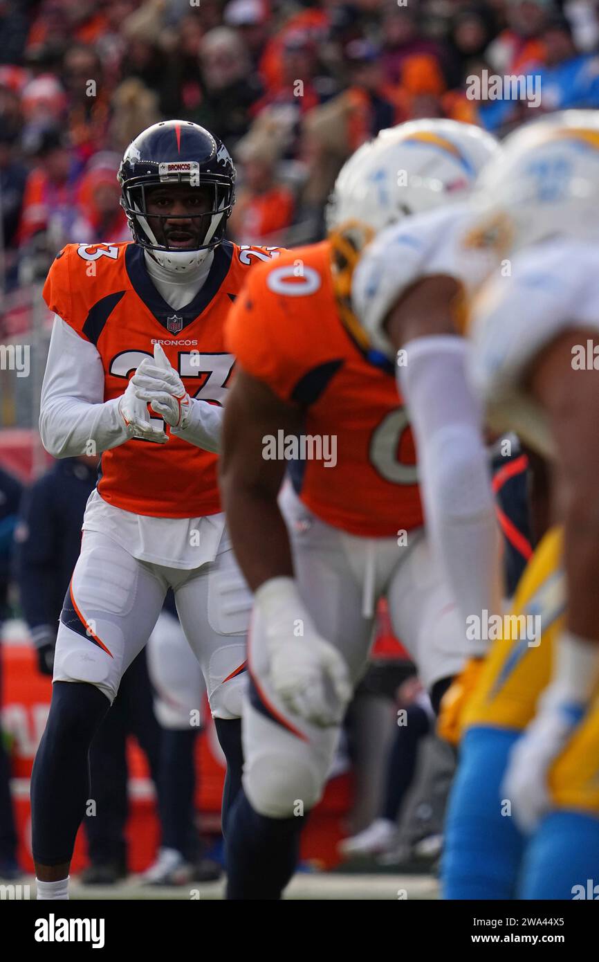 Denver Broncos cornerback Fabian Moreau (23) against the Los Angeles ...
