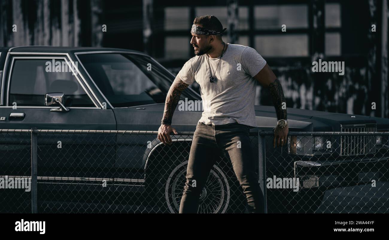 Dangerous gangster on street. Crime, social issues. Hispanic gang ...