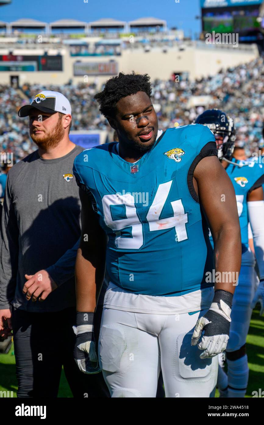 Jacksonville Jaguars defensive lineman Folorunso Fatukasi (94) walks off of the field during an ...