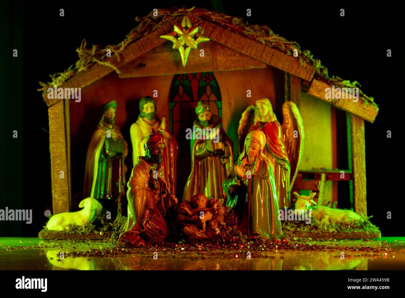 Christmas nativity scene. Christmas creche with Joseph Mary and Jesus ...