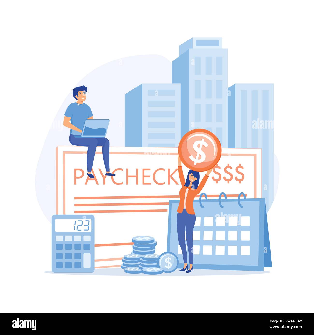 Salary and payroll. Calendar with payday and a paycheck, flat vector ...