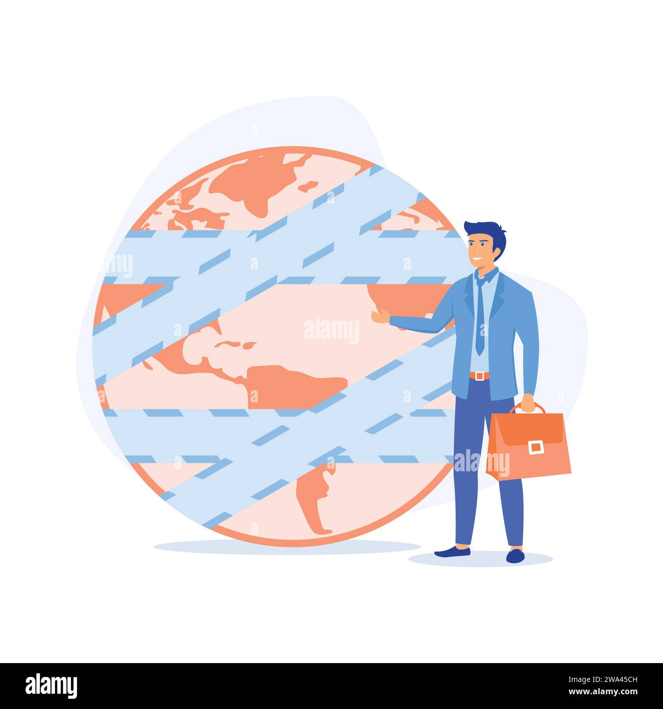 businessman look at planet earth world country with prohibited yellow ...