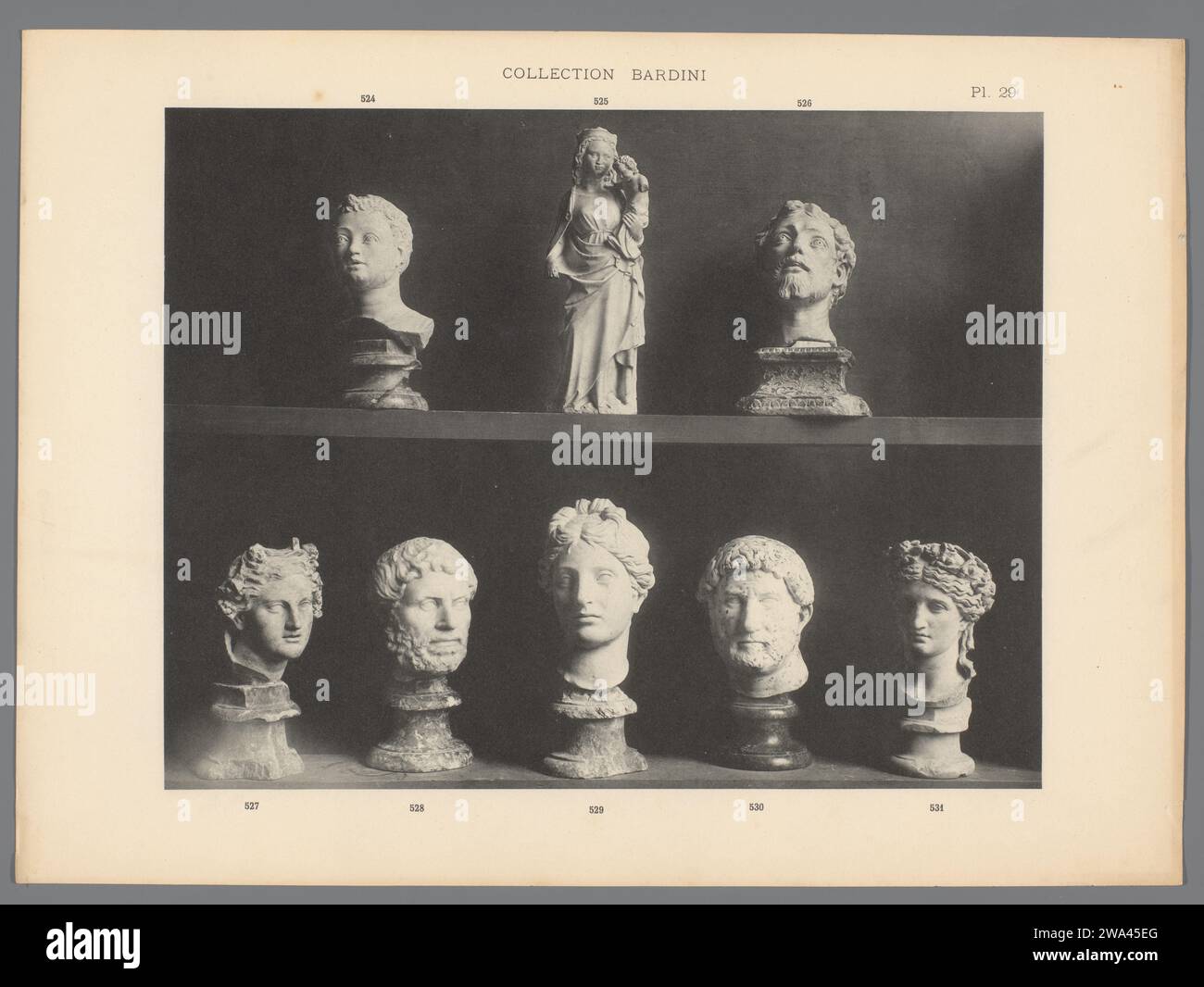 Collection of a Mary statue and sculptures of heads, Anonymous, 1875 ...