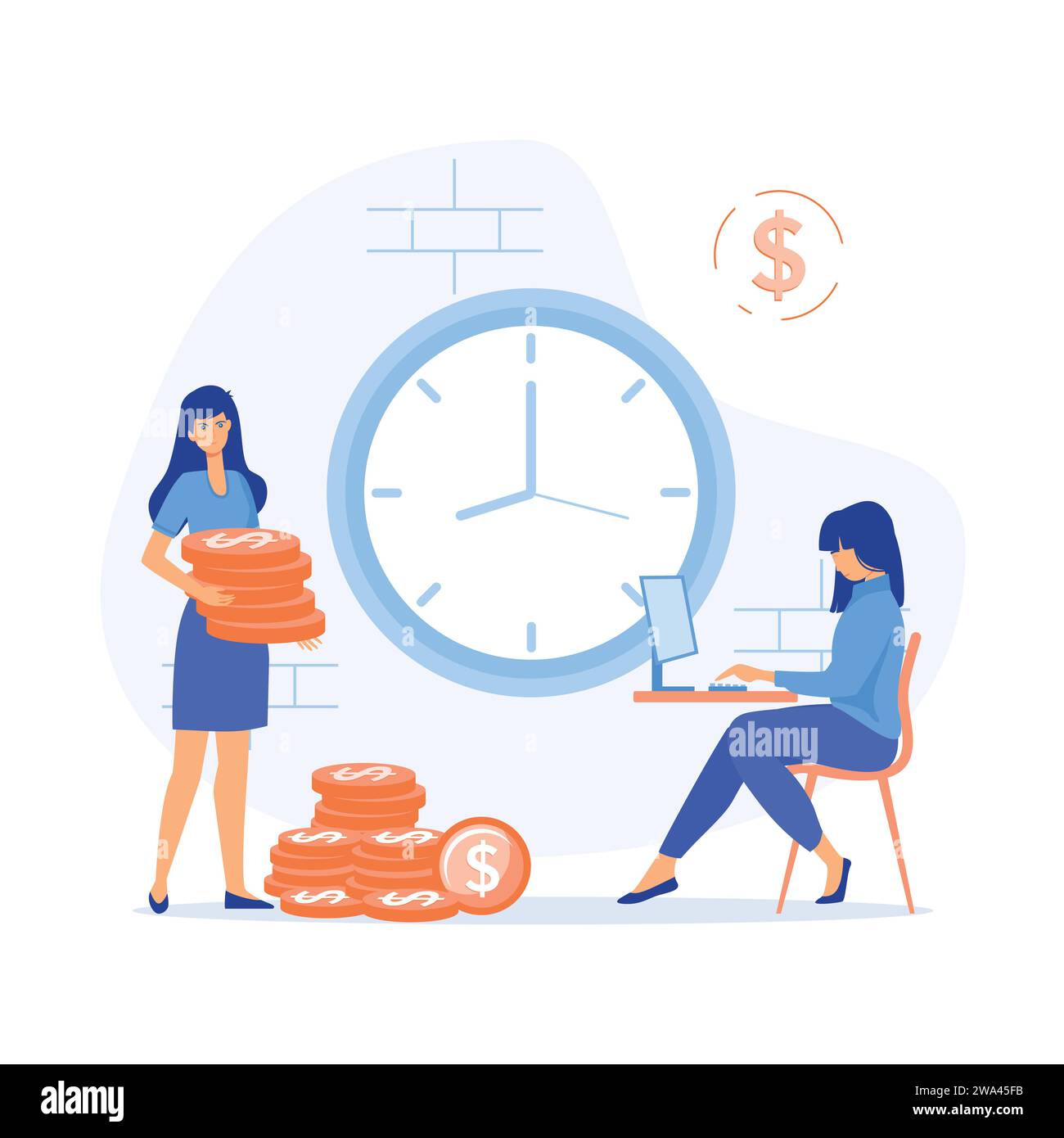 Woman Sitting with Laptop, People Invest Money, flat vector modern ...