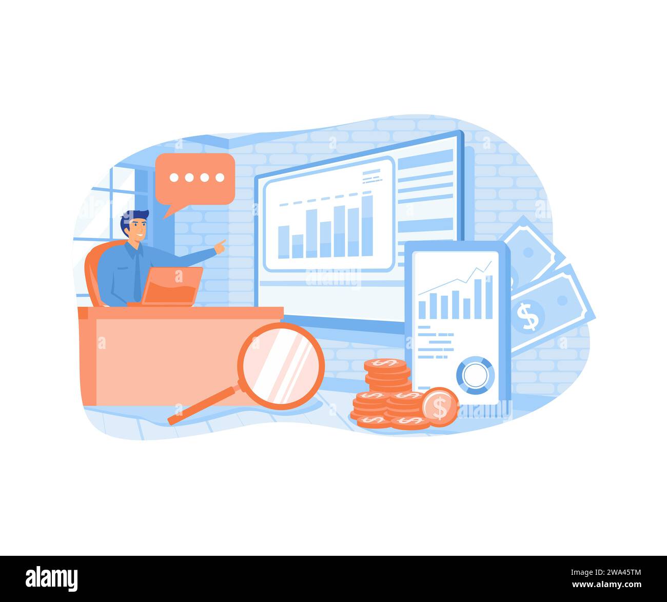 Finance analyst assistant, businessman consultant financial. flat ...