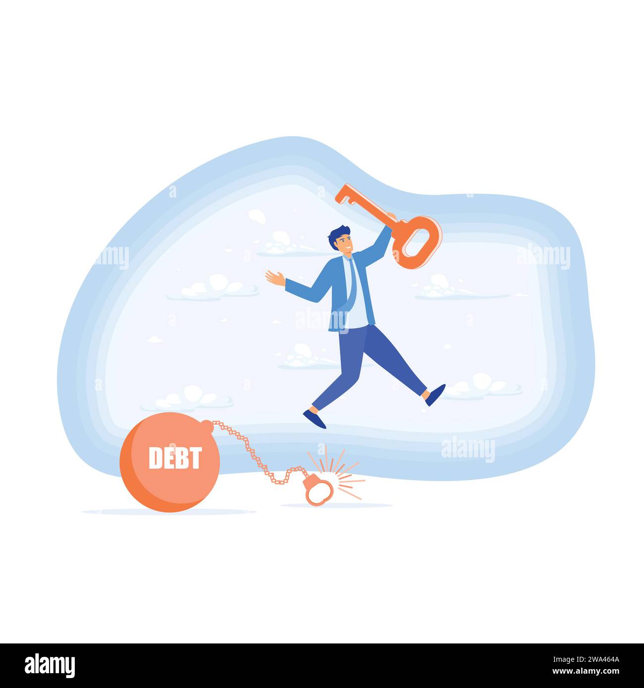 Debt Free. Happy businessman holding golden key after unlock debt ...