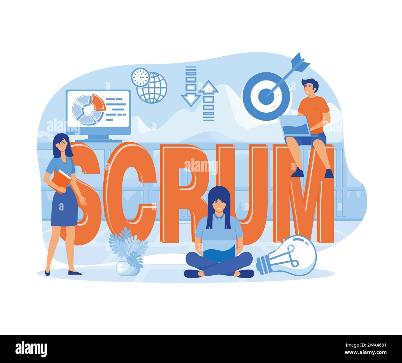 SCRUM framework. Concept with keywords, letters and icons. flat vector ...