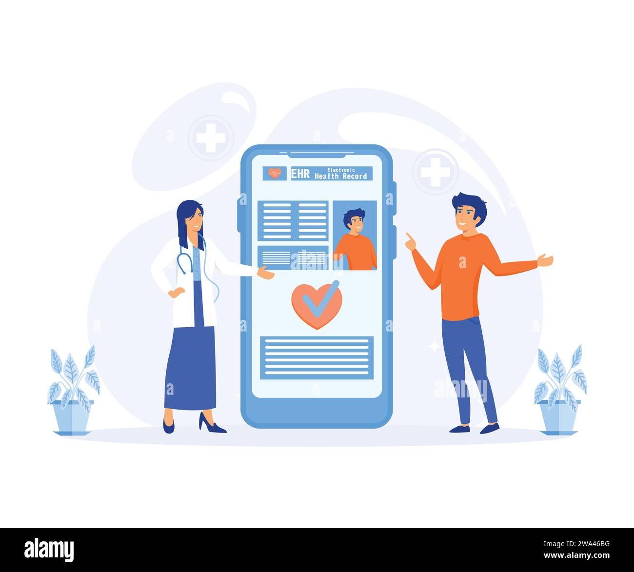 Electronic health record, EHR digital patient chart on smartphone. flat ...