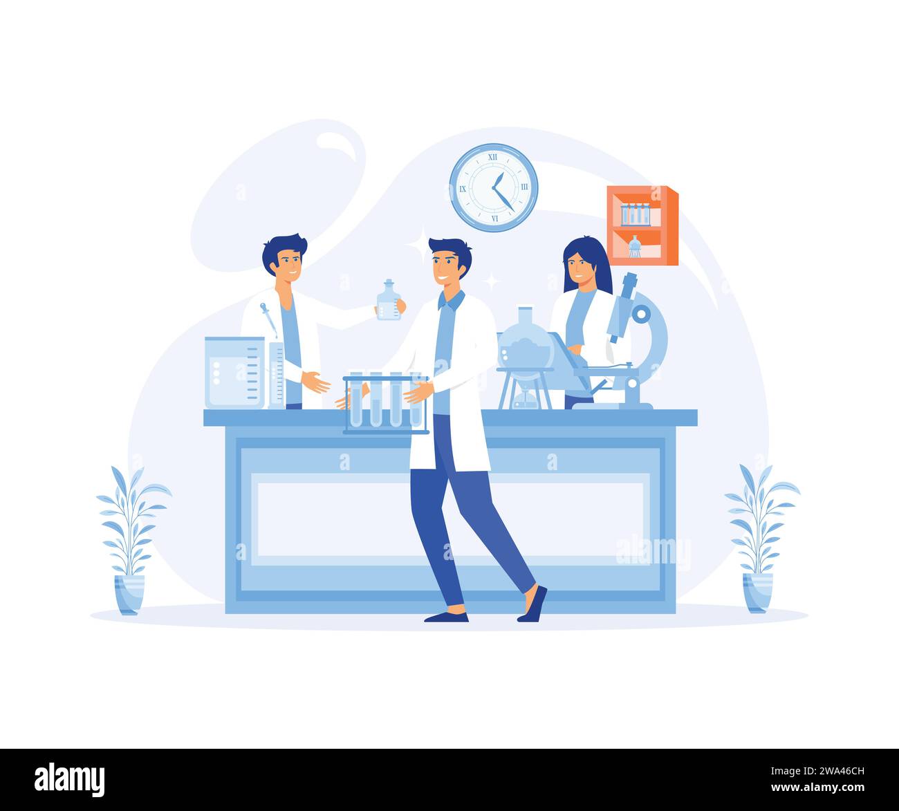 Scientific research. Scientist people wearing lab coats, science ...