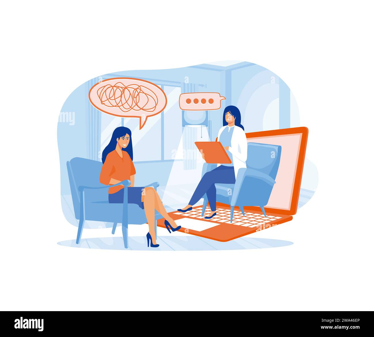 online psychological help and support service, psychologist and her patient having video call ...