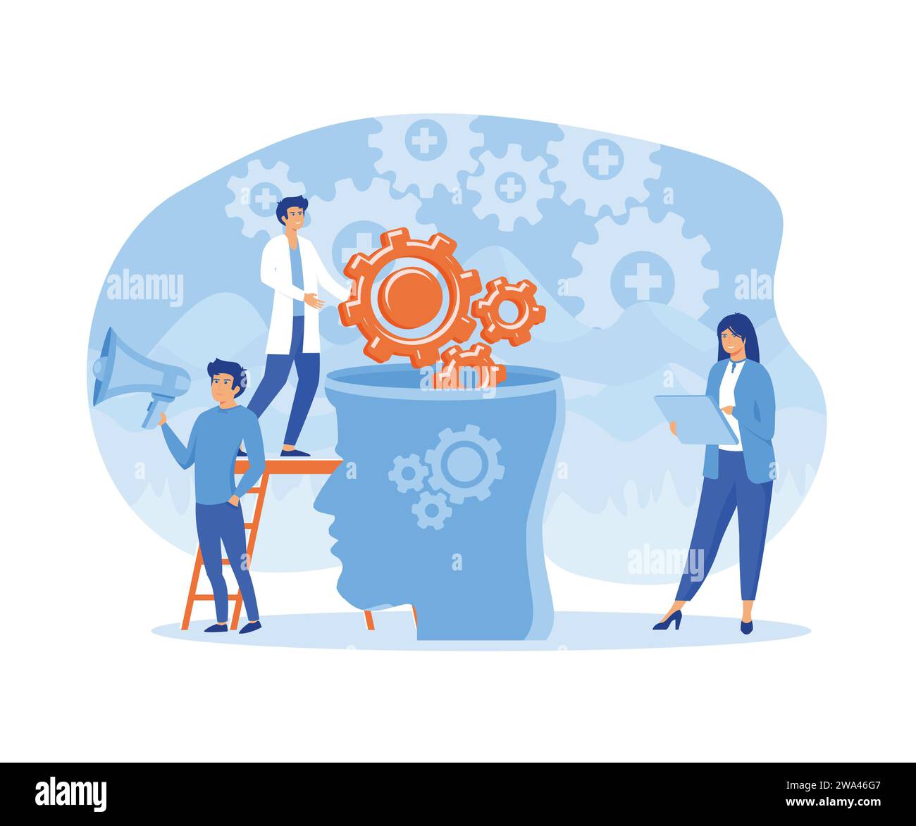 Mental health care treatment, specialist doctor work to give psychology therapy. flat vector ...