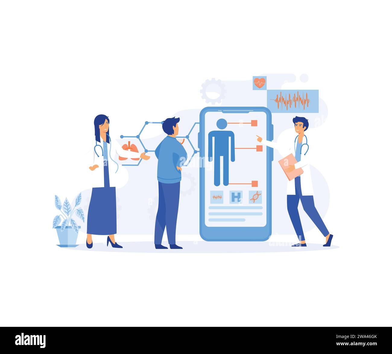 Doctors examining a patient using a medical app on a smartphone, online ...