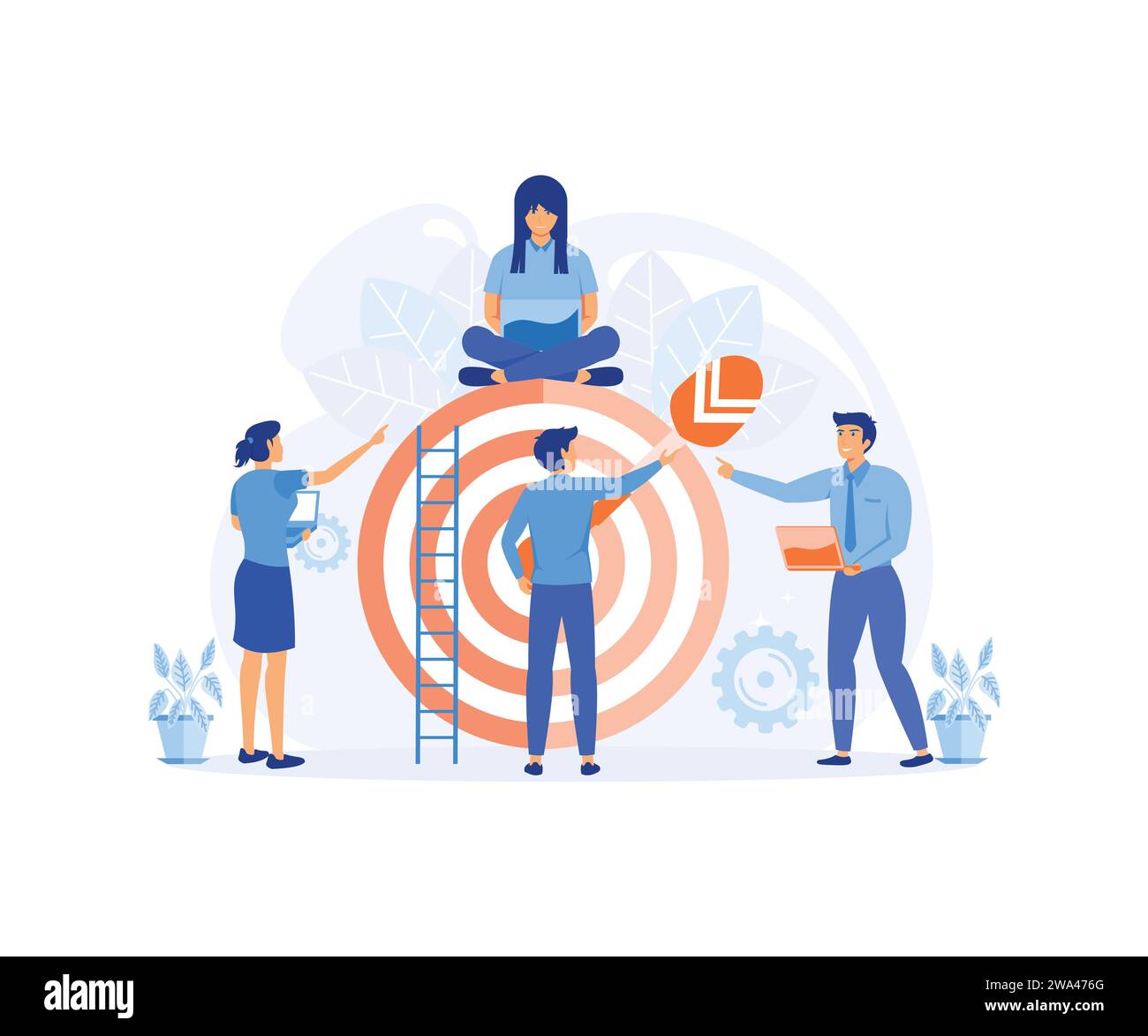 Businessmen working and woman at big target with arrow. flat vector ...