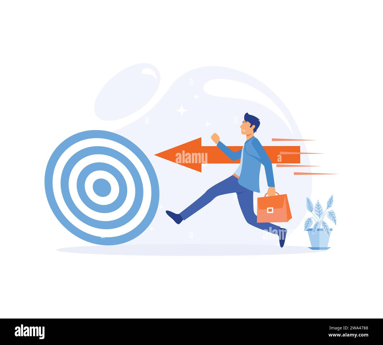 Business target. Super businessman running and breaking target archery ...