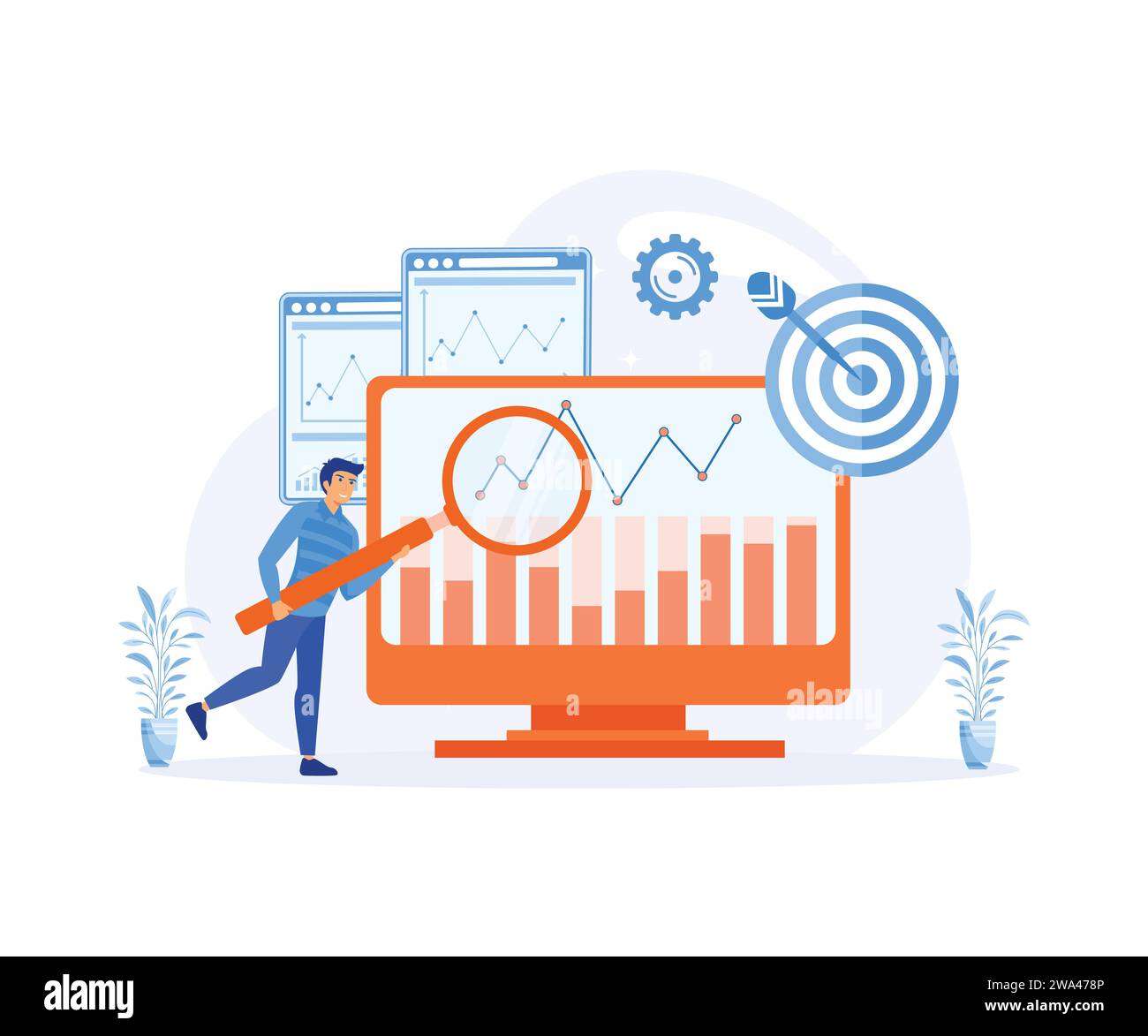 concept illustration of worker checking data analystflat. flat vector ...