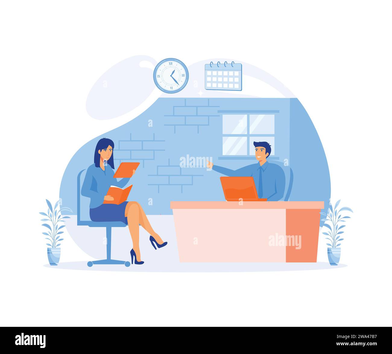 Woman having a job interview with Businessman HR.flat vector modern illustration Stock Vector ...