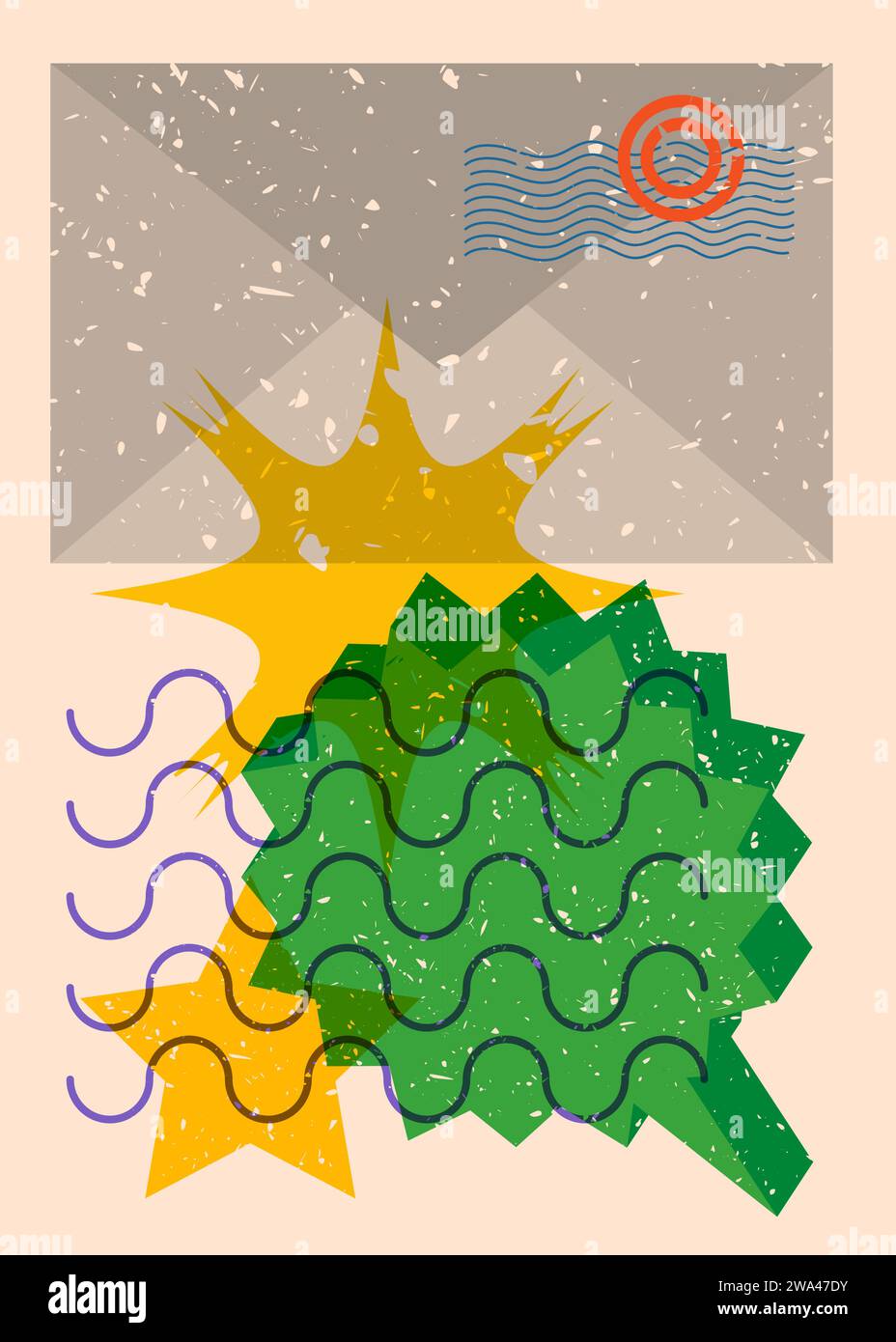 Risograph mail letter envelope with speech bubble with geometric shapes ...