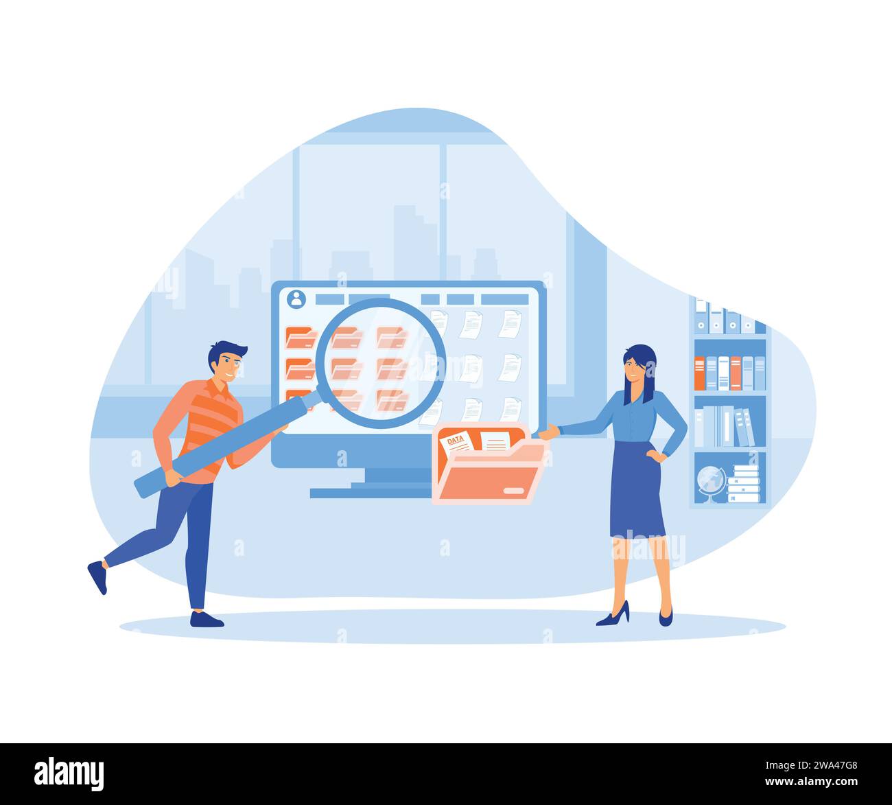 Storage concept. Cloud computing concept, data center, file management. flat vector modern ...