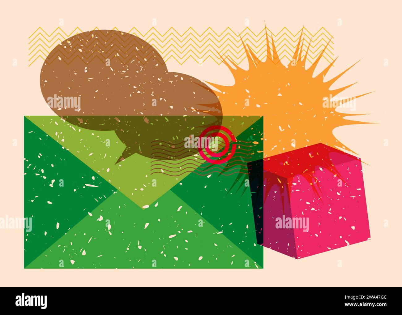 Risograph mail letter envelope with speech bubble with geometric shapes ...