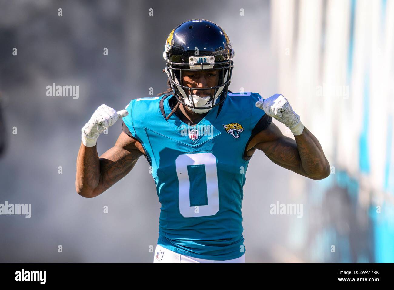 Jacksonville Jaguars wide receiver Calvin Ridley (0) gestures as he ...