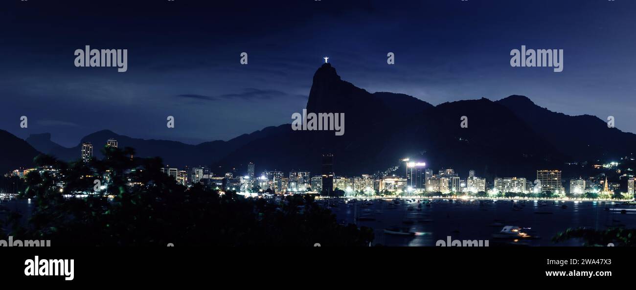 High perspective panoramic view of Botafogo Bay in Rio de Janeiro ...