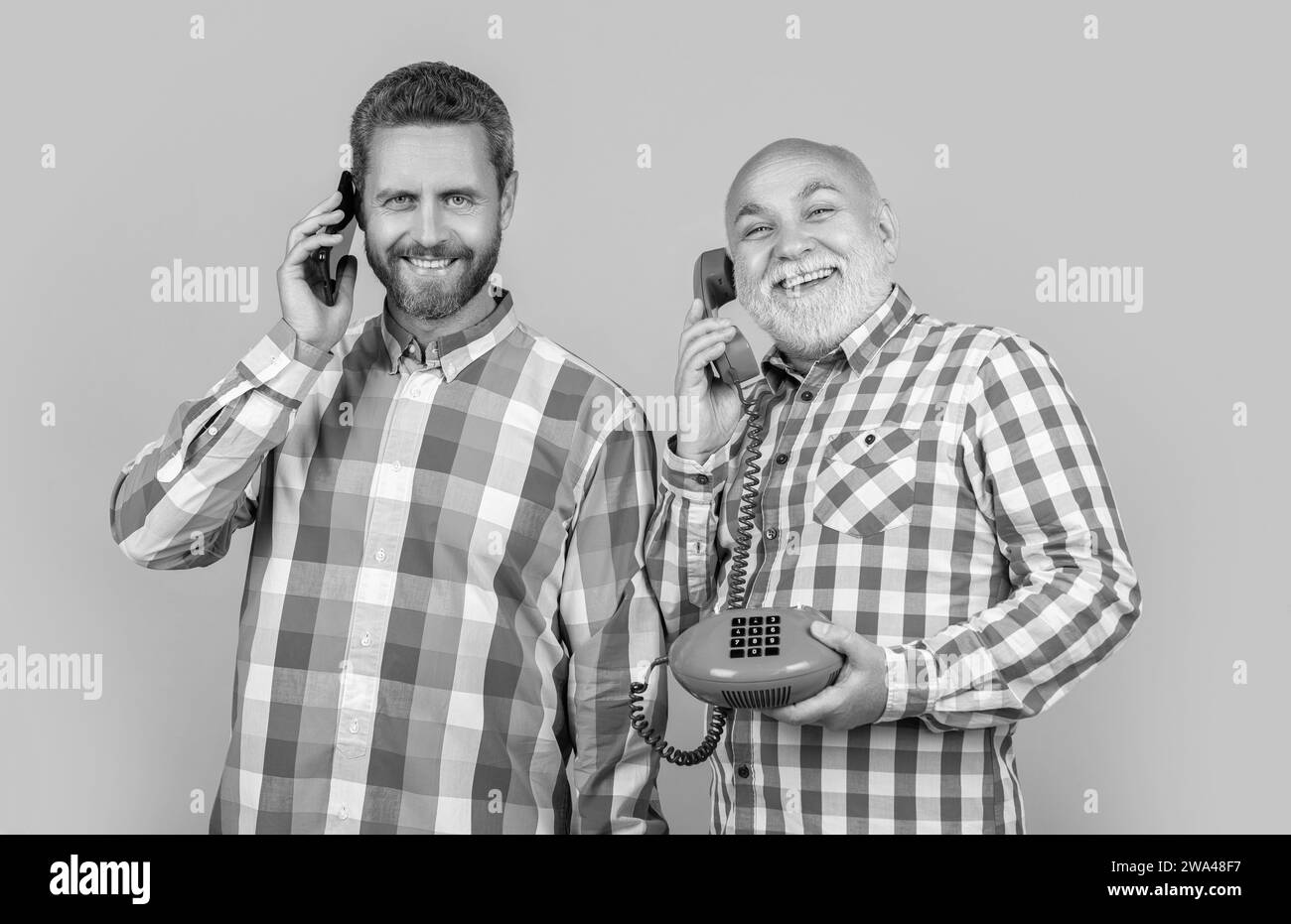 happy men with telephone contrast call on background. photo of men with ...