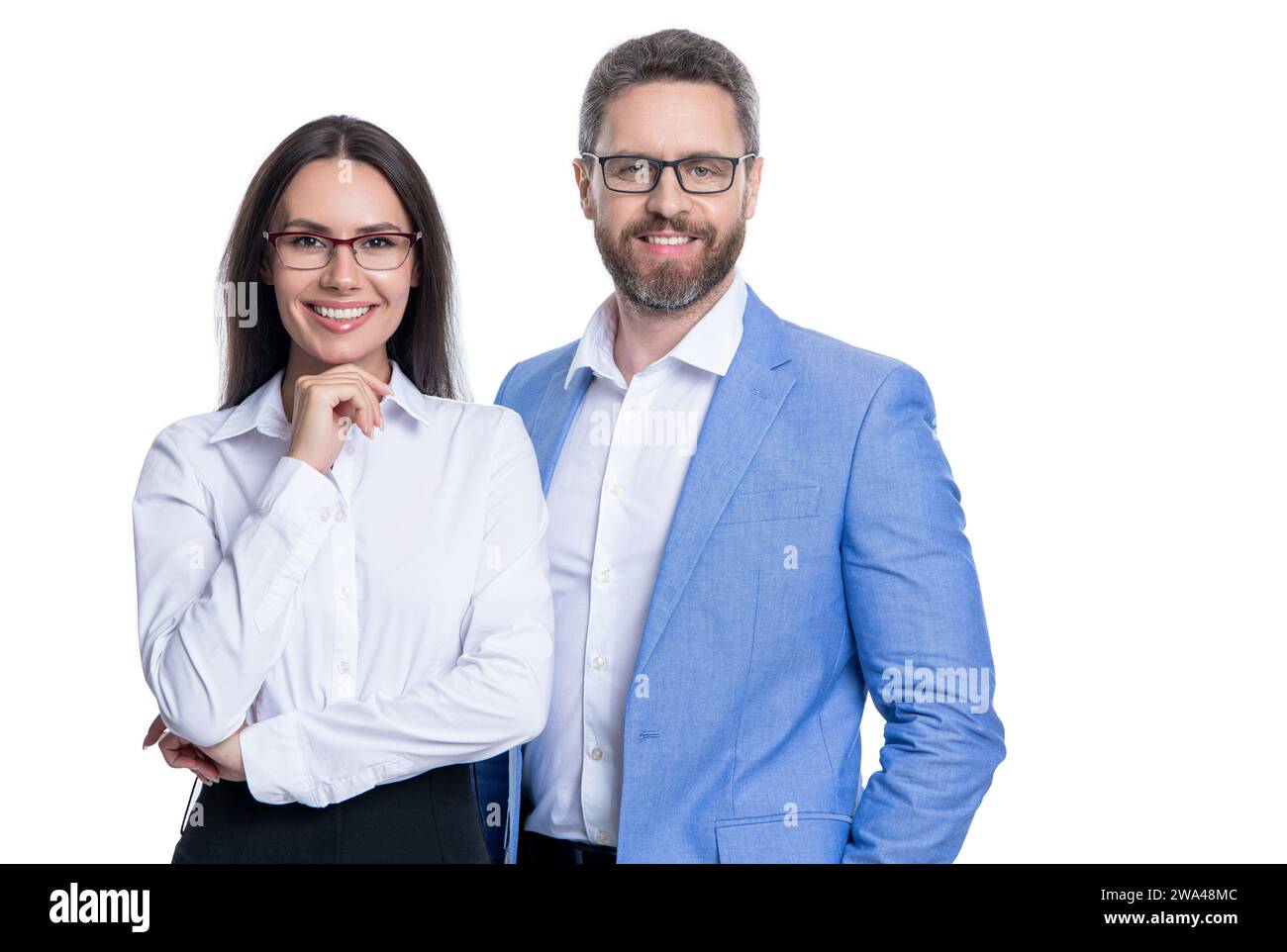 successful business coworkers or businesspeople wearing glasses and ...