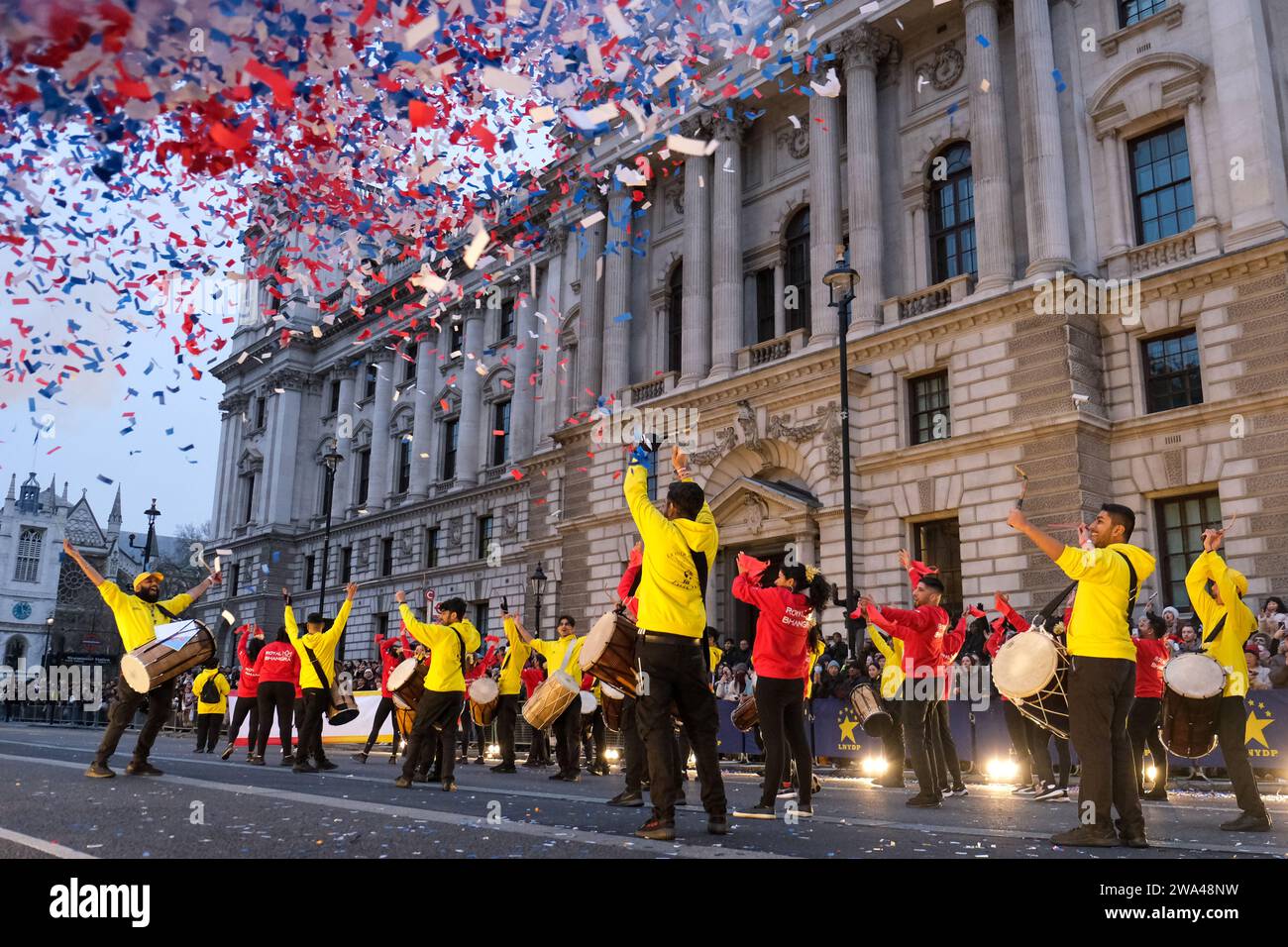 London, UK. 1st January, 2024. Crowds in London gather to watch the London New Year's Day Parade ...